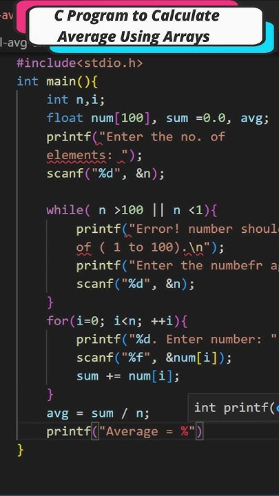 C Programming Calculate Average Using Arrays Youtube