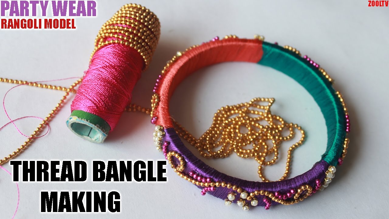How to Make wedding thread bangles with small pearls line work | Zool ...