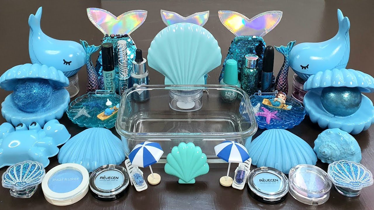 OCEAN BLUE Slime Mixing Random Into Slime! Satisfying Slime Video ASMR ...