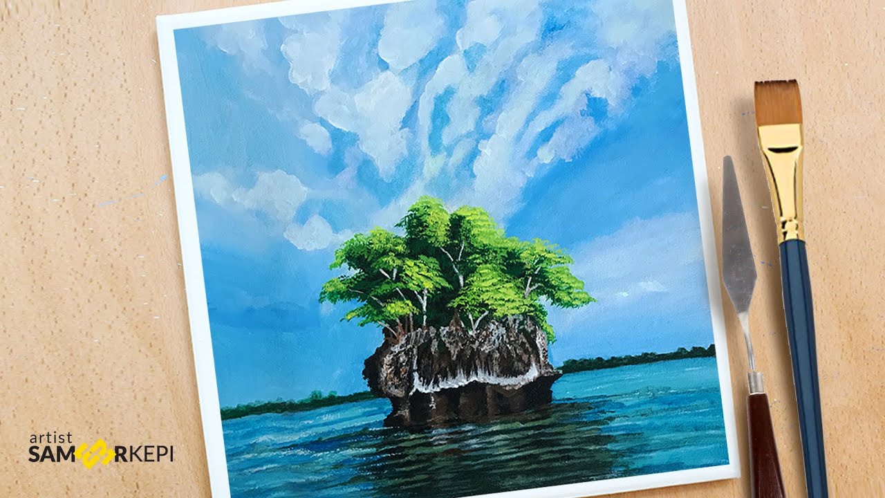 Island acrylic painting | How to paint an island in acrylic | How to ...