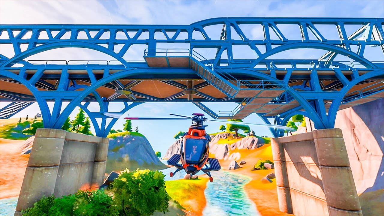 Fly a Choppa Under Purple, Red, and Blue Steel Bridges Fortnite Chapter ...