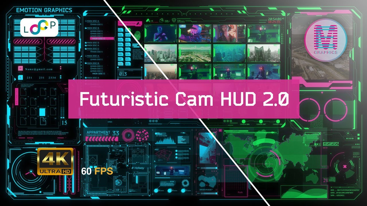 2.0 Futuristic High-Tech City CCTV Cam Hacker HUD Screen Animation ...