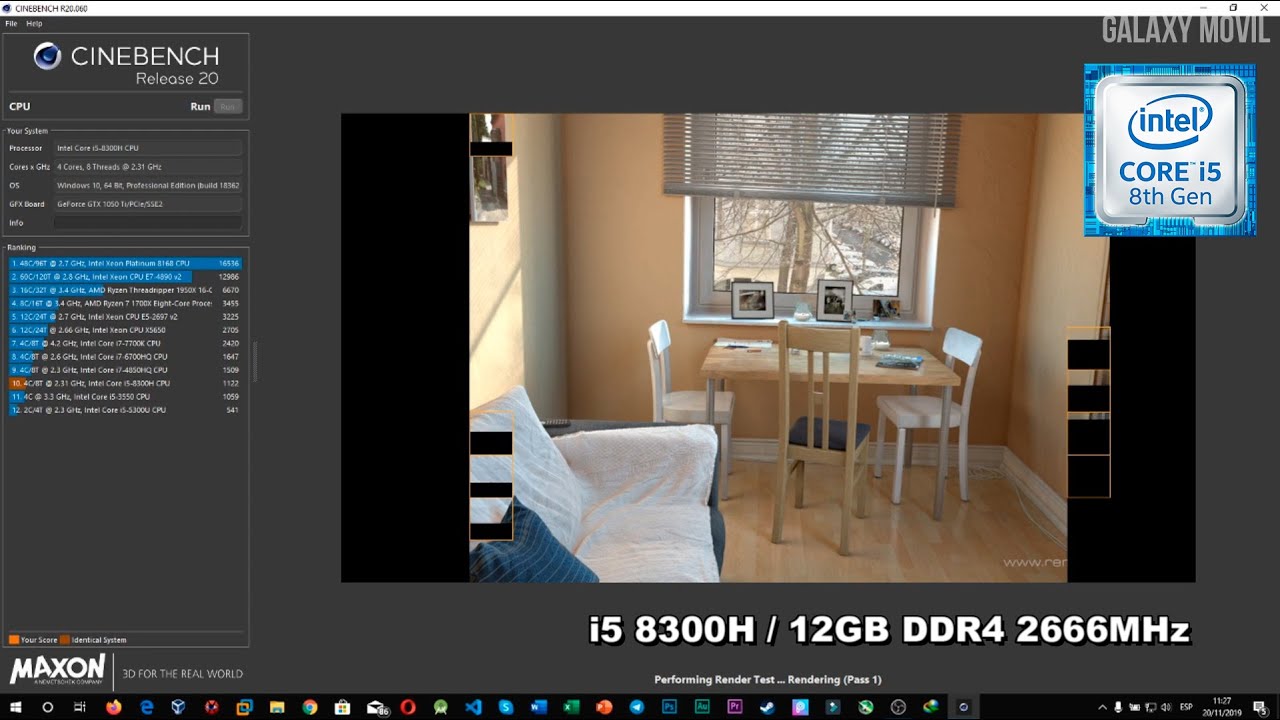 Intel Core i5 8300H (2.30 GHz) - Cinebench R20 - YouTube