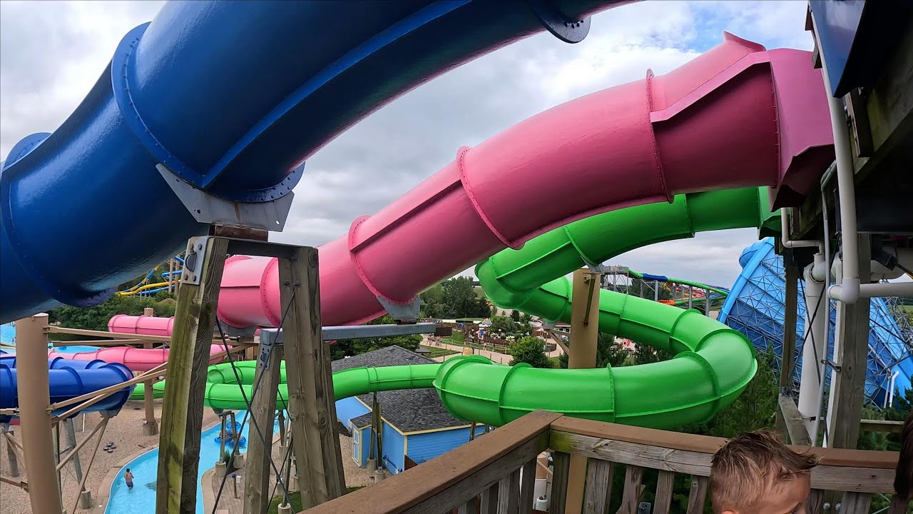The Three Sisters - Pink Tube Slide | Raging Waves Waterpark - YouTube