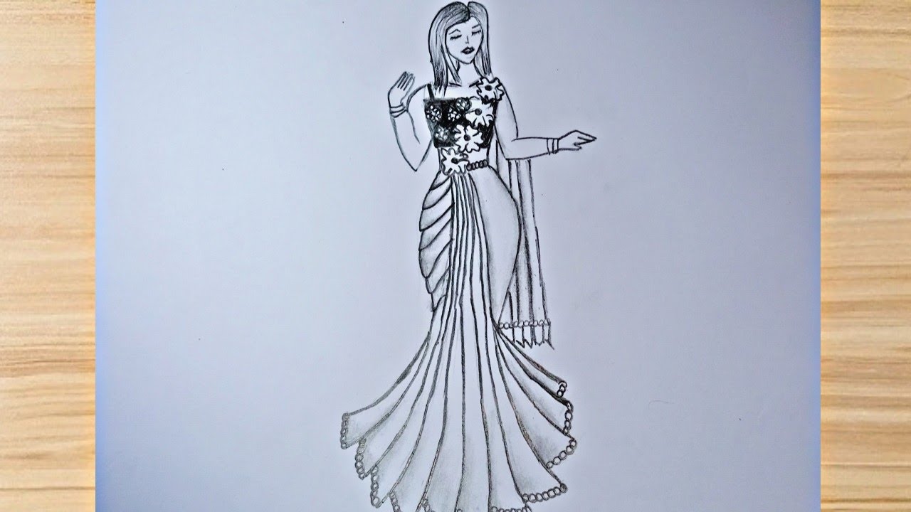 how to draw girl with saree / saree drawing / draw/girl drawing for ...