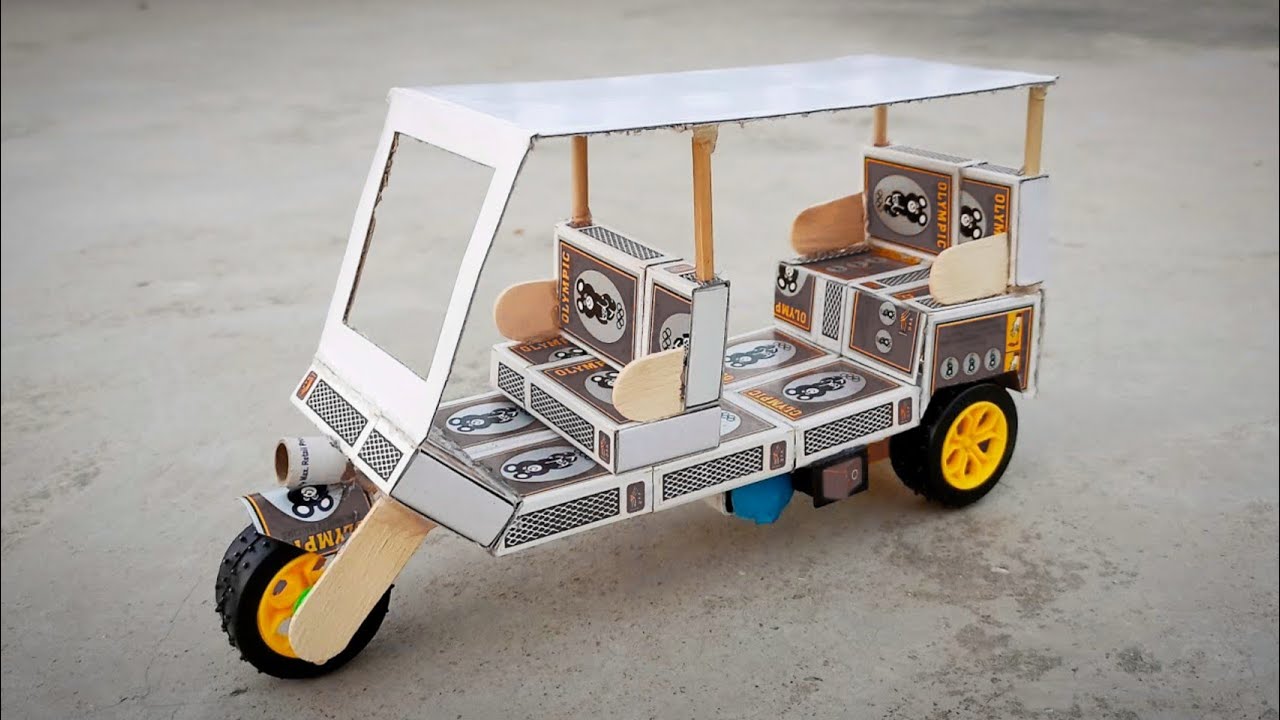 how to make rickshaw at home - Diy matchbox tuk tuk auto taxi - YouTube