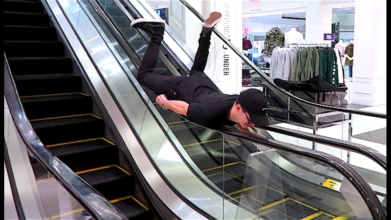 SPINNING ESCALATOR TRICK FAIL!! - YouTube