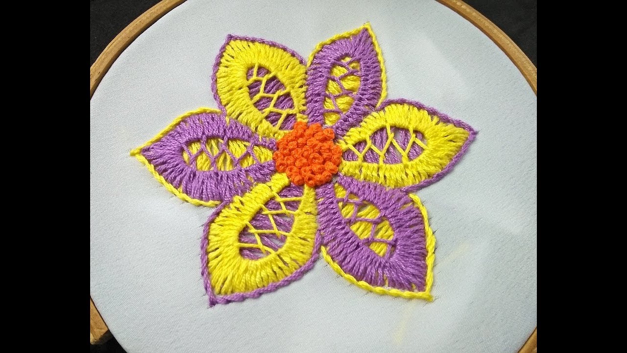 Hand Embroidery - Fantasy Flower Stitch | Herringbone Stitch Flower ...