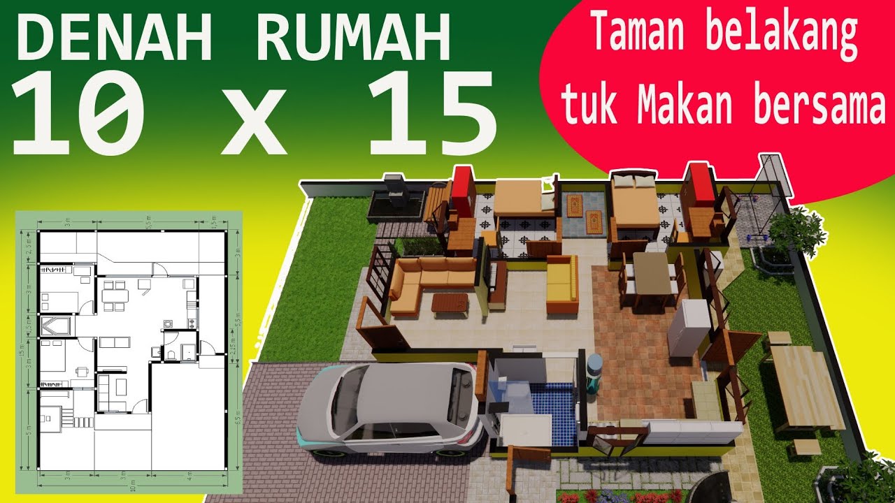 Denah rumah 10x15 taman belakang luas - model 3 dimensi - part 1 - YouTube