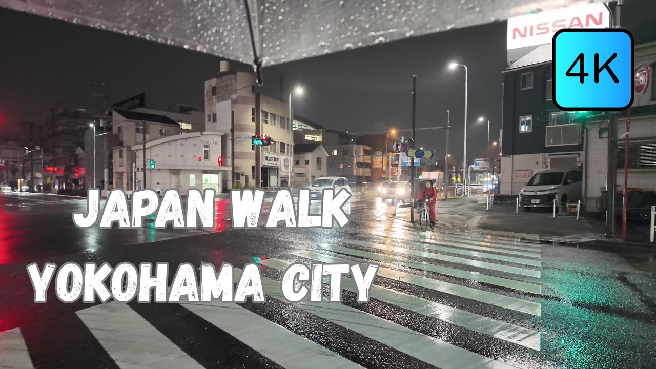 [Japan Walk 4K]walking at night in the rain yokohama city walking japan ...