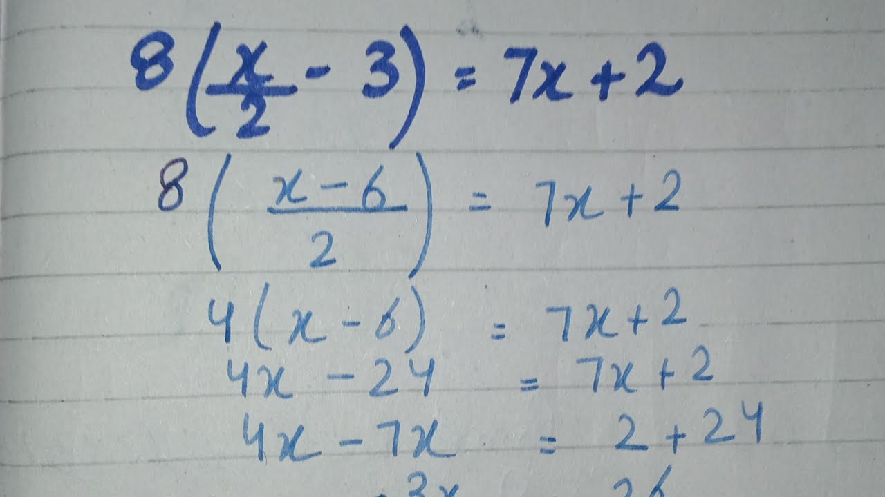 8(x/2-3)=7x+2 - Solve Equation - YouTube