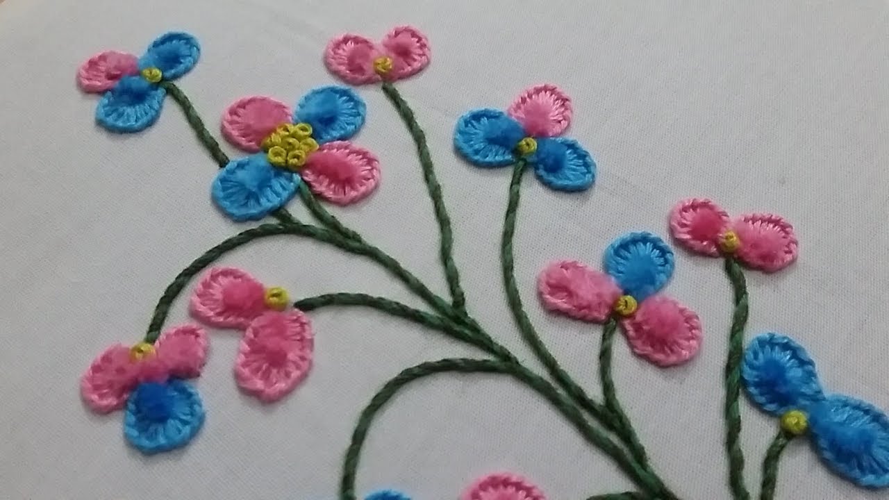 Hand embroidery of an easy flower twig design for beginners with ...