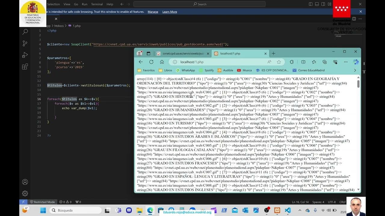 Ejercicio 1 PHP SOAP WSDL. Profesor Ingeniero Informático Eduardo Rojo Sánchez - YouTube
