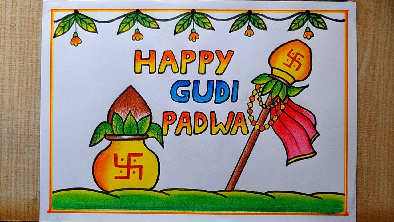Happy Gudi Padwa Drawing easy| How to draw Gudi padwa festival drawing ...