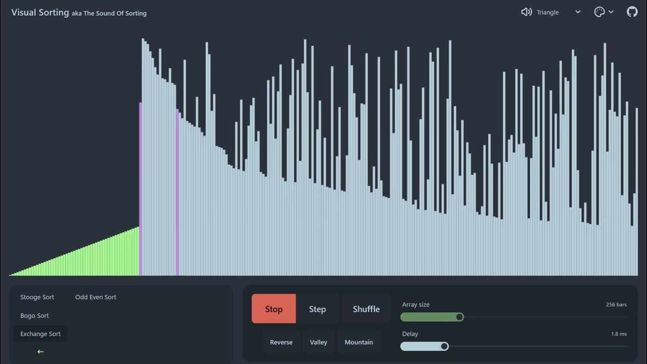 【Exchange Sort】ソートアルゴリズムを色と効果音でわかりやすく示す「Visual Sorting／The Sound Of Sorting」 - YouTube