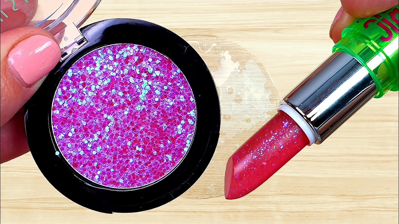 #Asmr MAKEUP Slime Coloring | Mixing Glitter Eyeshadow and Lipsticks ...