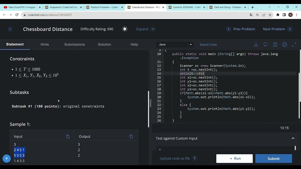 Chessboard Distance codechef solution | chessboard distance codechef solution in java - YouTube
