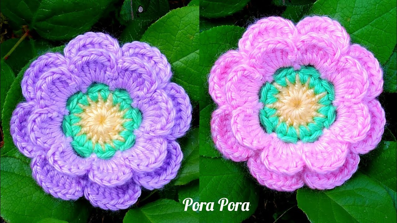 Crochet Flower I Crochet Double Layered Flower I Crochet 3D Flower ...