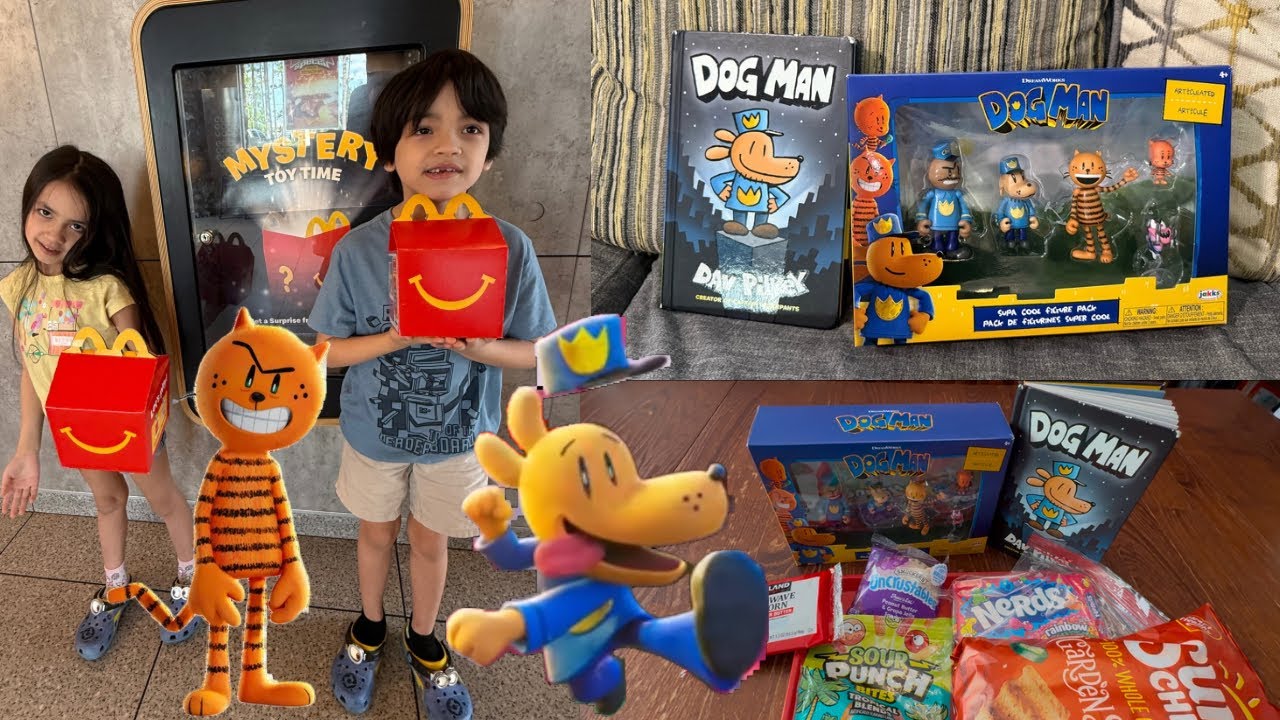 Dog Man Movie Watch Party + McDonald’s Mystery Happy Meal Toys! - YouTube