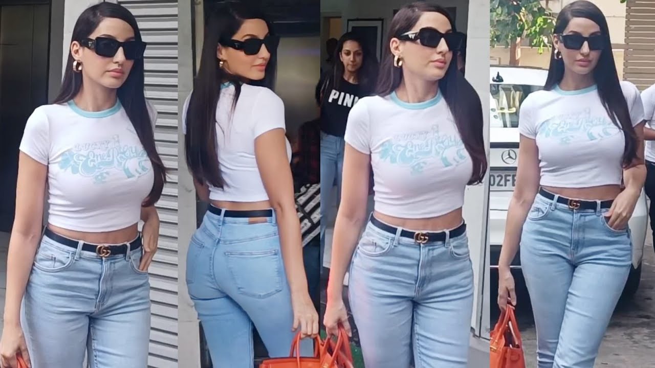 Nora Fatehi Fabulous Entry Look in White T Shirt and Blue Jeans At ...