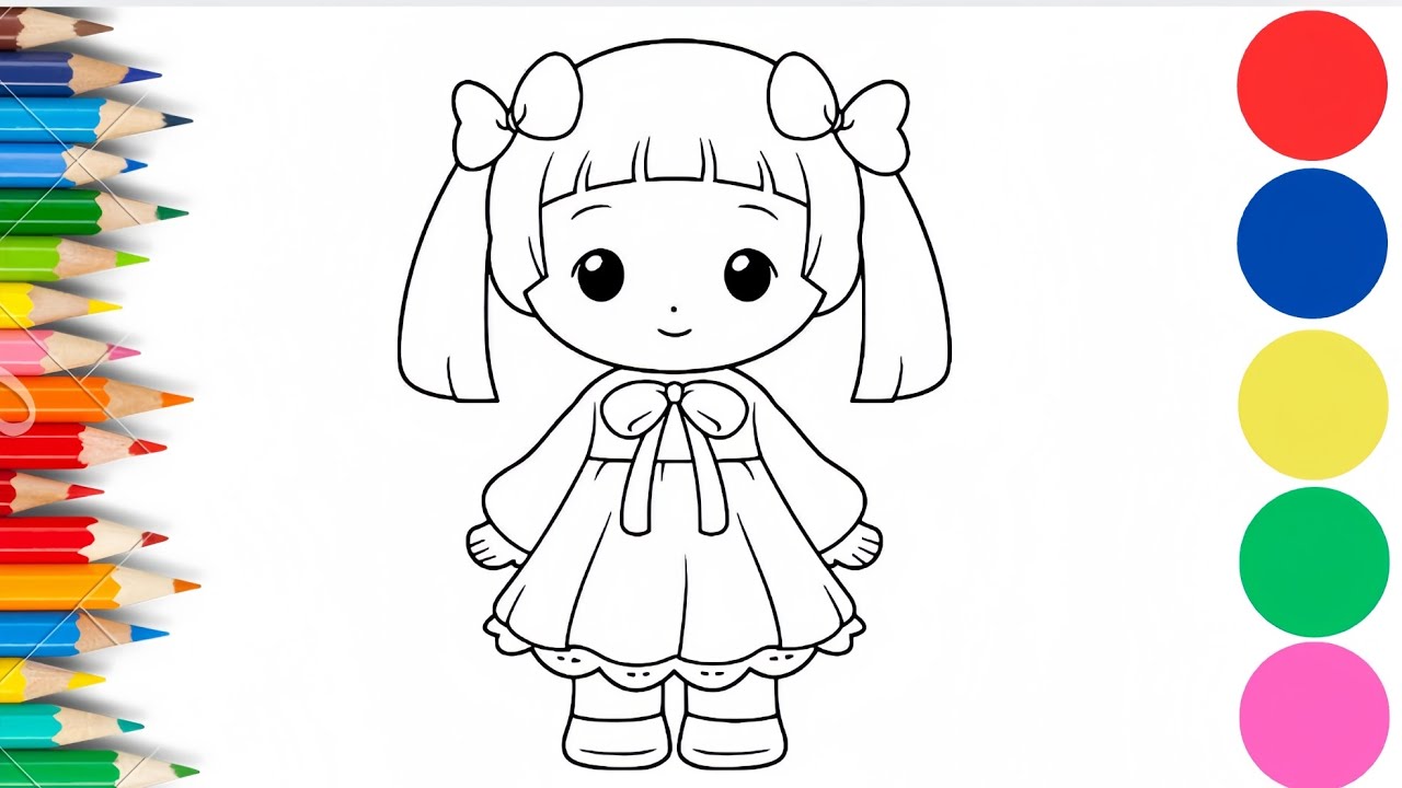 Doll | How to draw a easy and step by step Doll | Drawing coloring ...