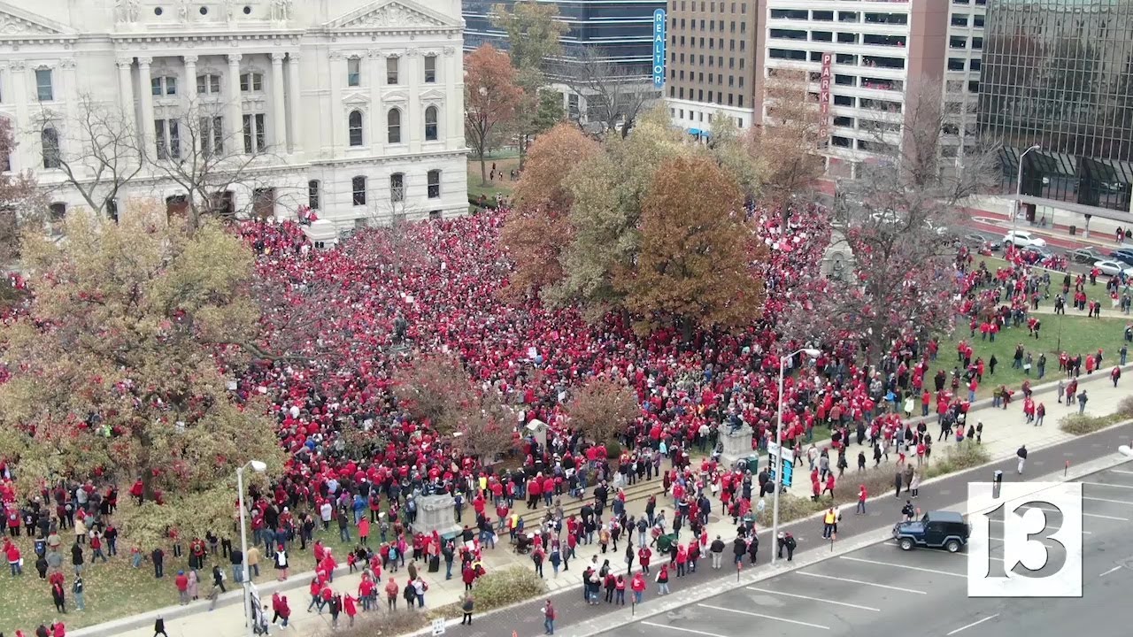 DroneCam 13 flies over 'Go Red for Ed' rally - YouTube