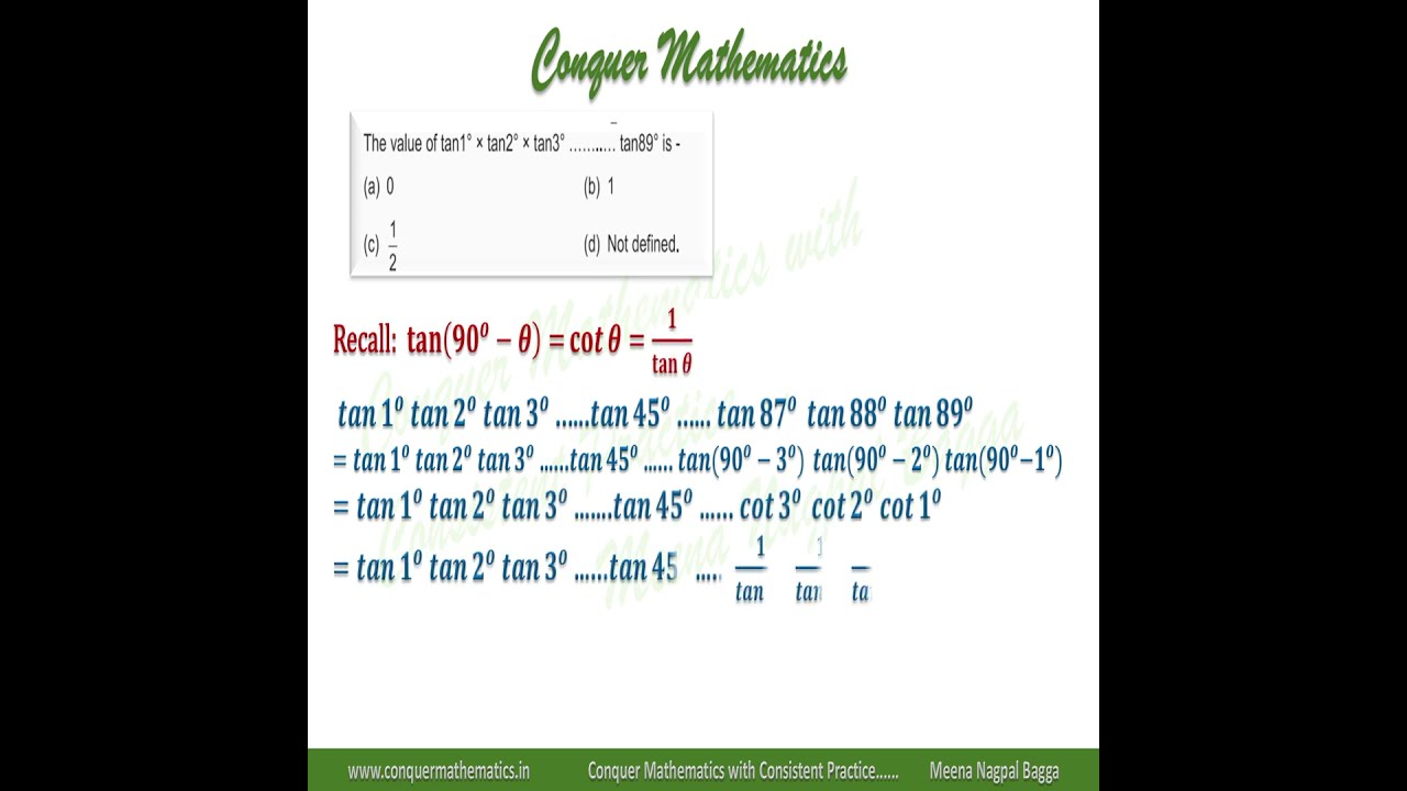 Value Of The Product Tan1 Tan2 Tan3 Tan89 Trigonometric Functions Value Of The Product Tan1 Tan2 Tan3 Tan89 Trigonometric Functions