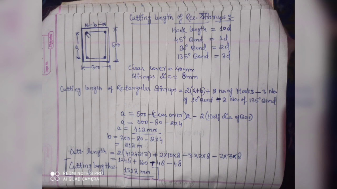 Cutting length of rectangular stirrups - YouTube