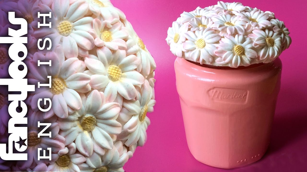 DIY stunning polymer clay daisies jam jar top - YouTube
