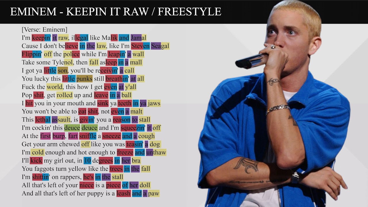 Eminem - Keeping It Raw (Freestyle) [Rhyme Scheme] Highlighted - YouTube