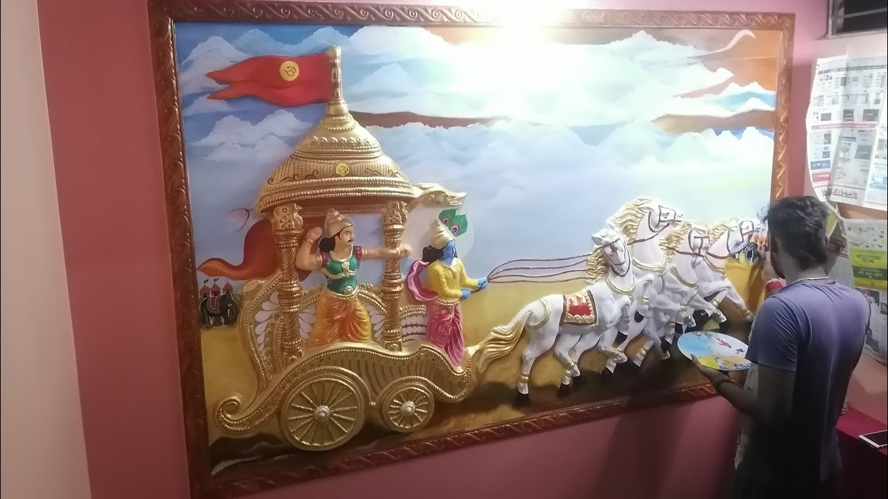 Mahabharata || shri krishna & Arjun with Rath || wall painting🎨🎨 - YouTube