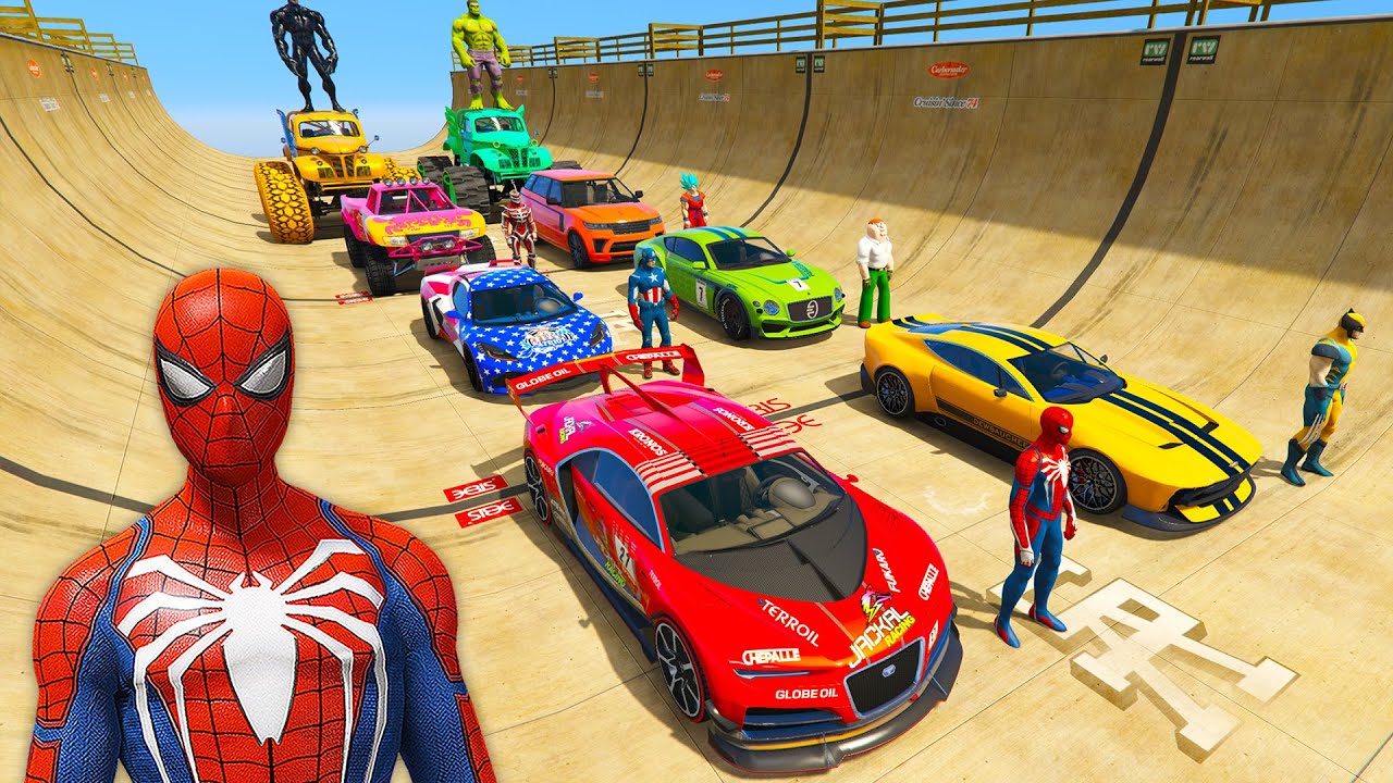 SPIDERMAN Epic New ULTRA RAMP Challenge by Trevor and Shark ! SuperHero ...