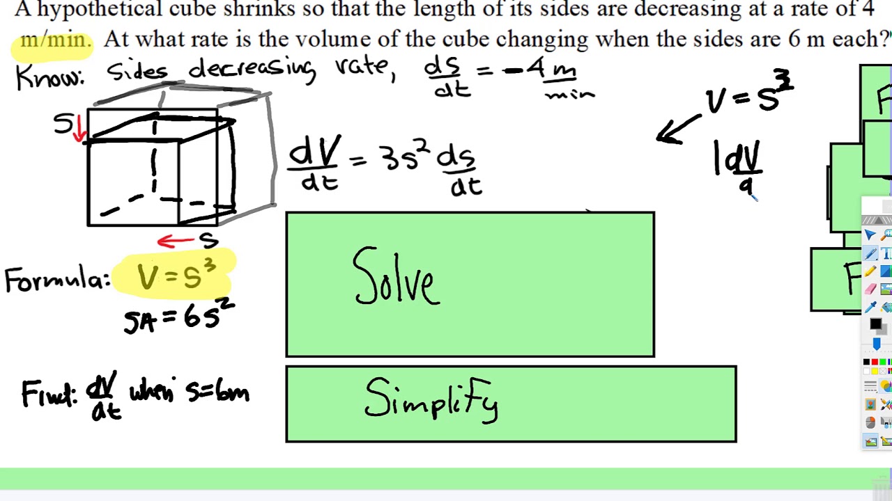 Derivatives: Related Rates - Volume of a Cube is Decreasing - YouTube