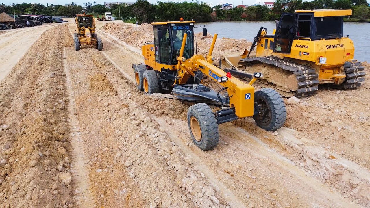 The Best Activities Team Motor Grader Working Grading Dirt And Road ...