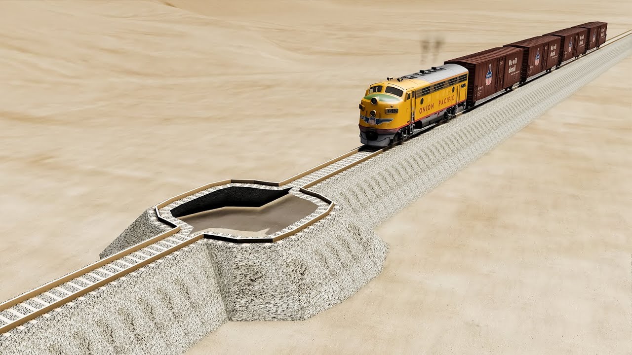 Huge Mistake Square Splitted Rail Tracks Vs Trains Crossing - BeamNG ...