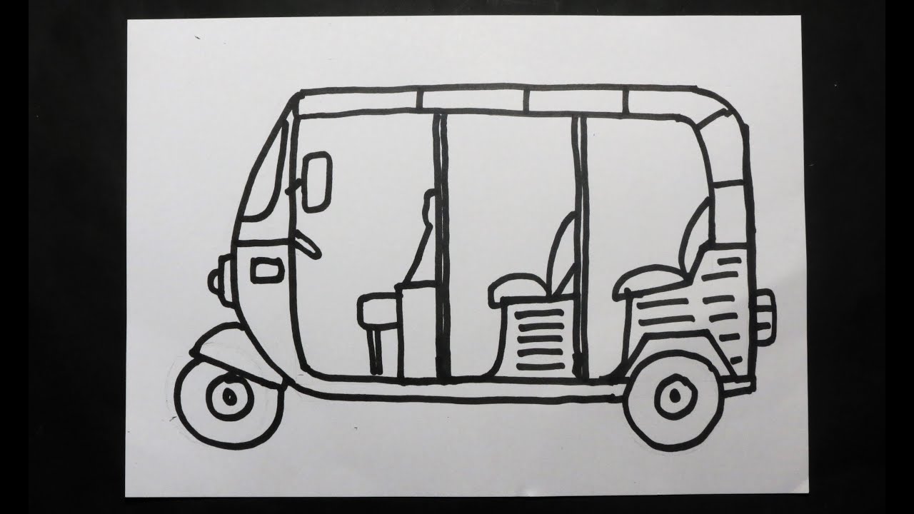 How to draw Cute Auto Rickshaw (Tuk Tuk) easy || Easy drawing three ...