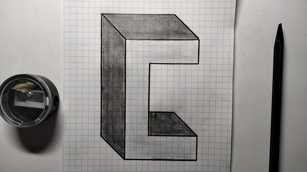 Drawing 3d. How to Draw 3D letter C - Letter C. Drawing by cells with a ...