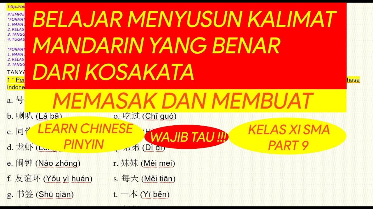 BELAJAR MENYUSUN KALIMAT MANDARIN DARI KOSAKATA MEMASAK DAN MEMBUAT ...