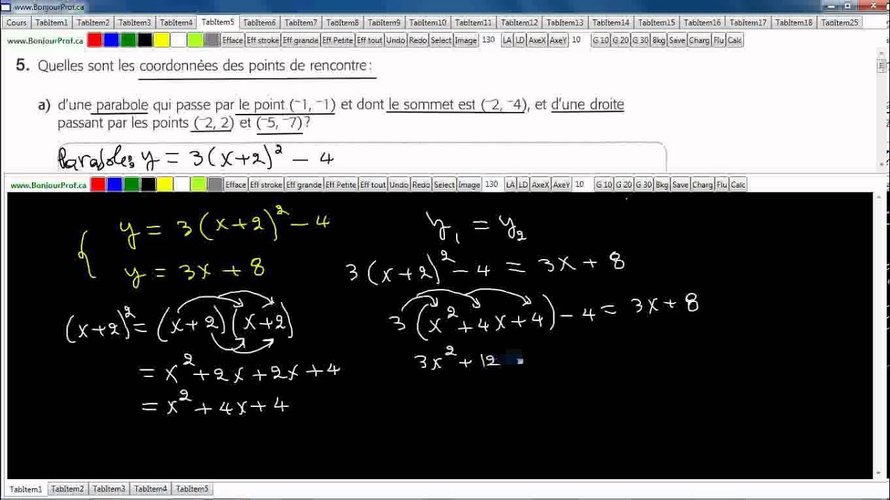 Secondaire 4 SN Québec Système d'équation avec une quadratique ...