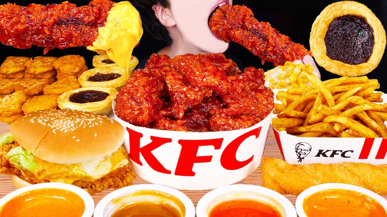 ASMR KFC CHICKEN BURGER FRIED CHICKEN NUGGETS FRIES CHOCOLATE TART ...