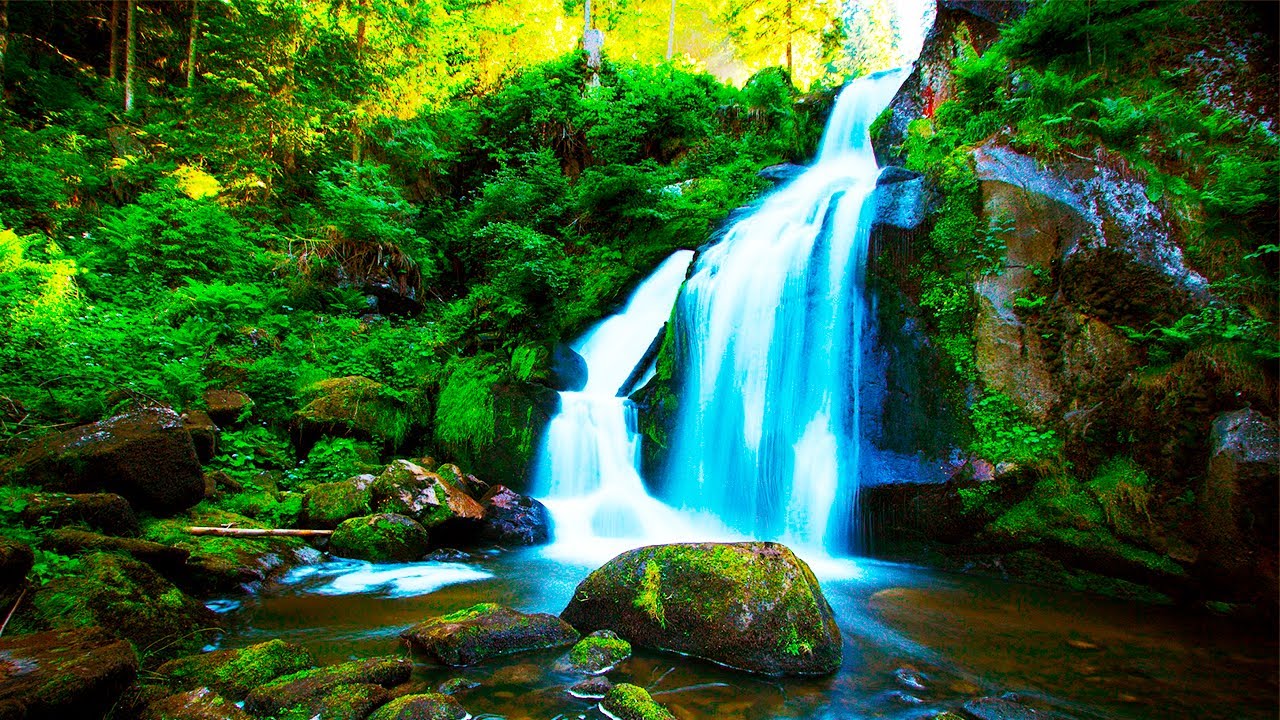 4k Relaxing Turquoise River and Waterfall Calming Sound.Calming ...