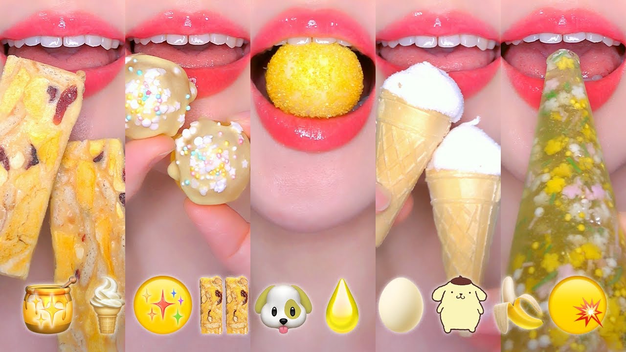 ASMR YELLOW EMOJI FOOD 🌼 노란색 이모지 먹방 | eating sounds MUKBANG - YouTube