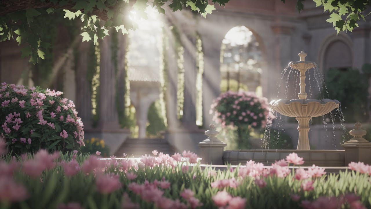 Palace Courtyard Garden - Peaceful Fountain, Birds and Garden Ambience - YouTube