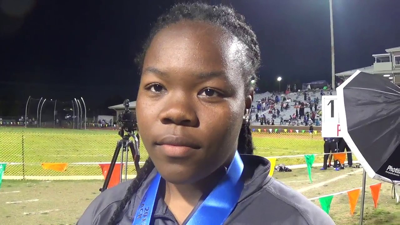 Veronica Fraley after winning Bojangles Classic discus throw - YouTube