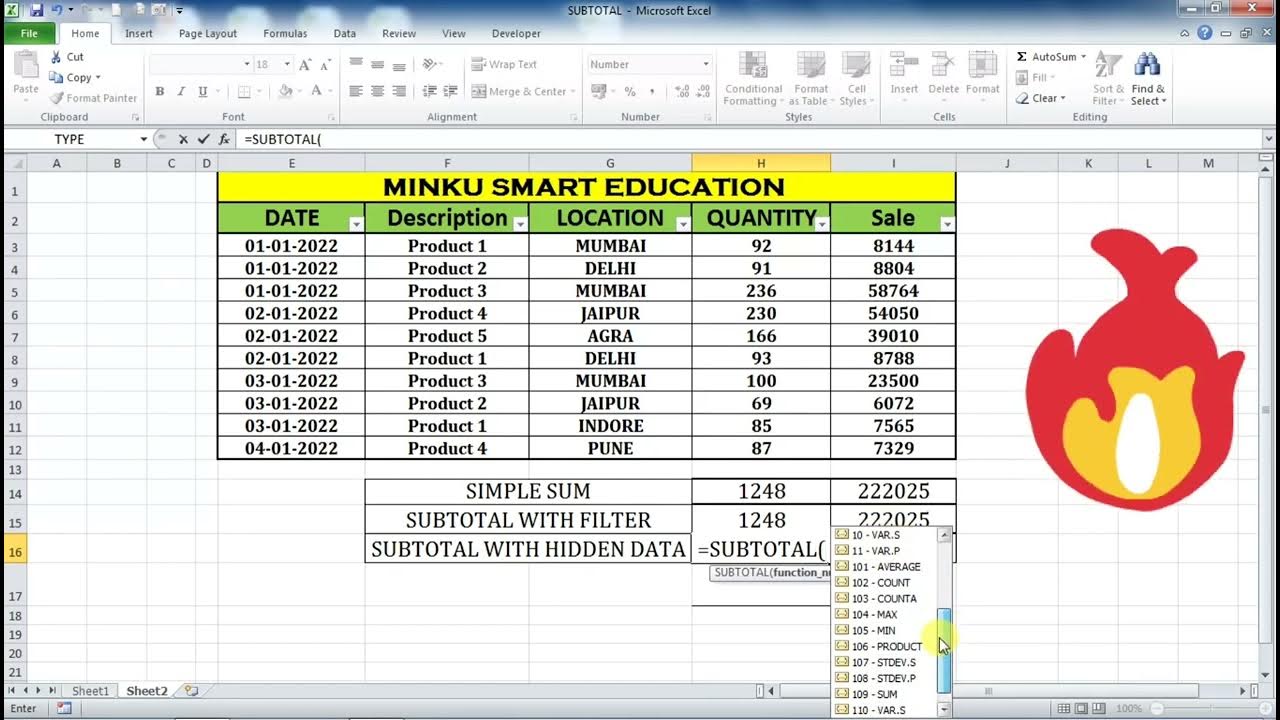 Mastering the Subtotal Formula in Excel: Boost Your Data Analysis Skills - YouTube