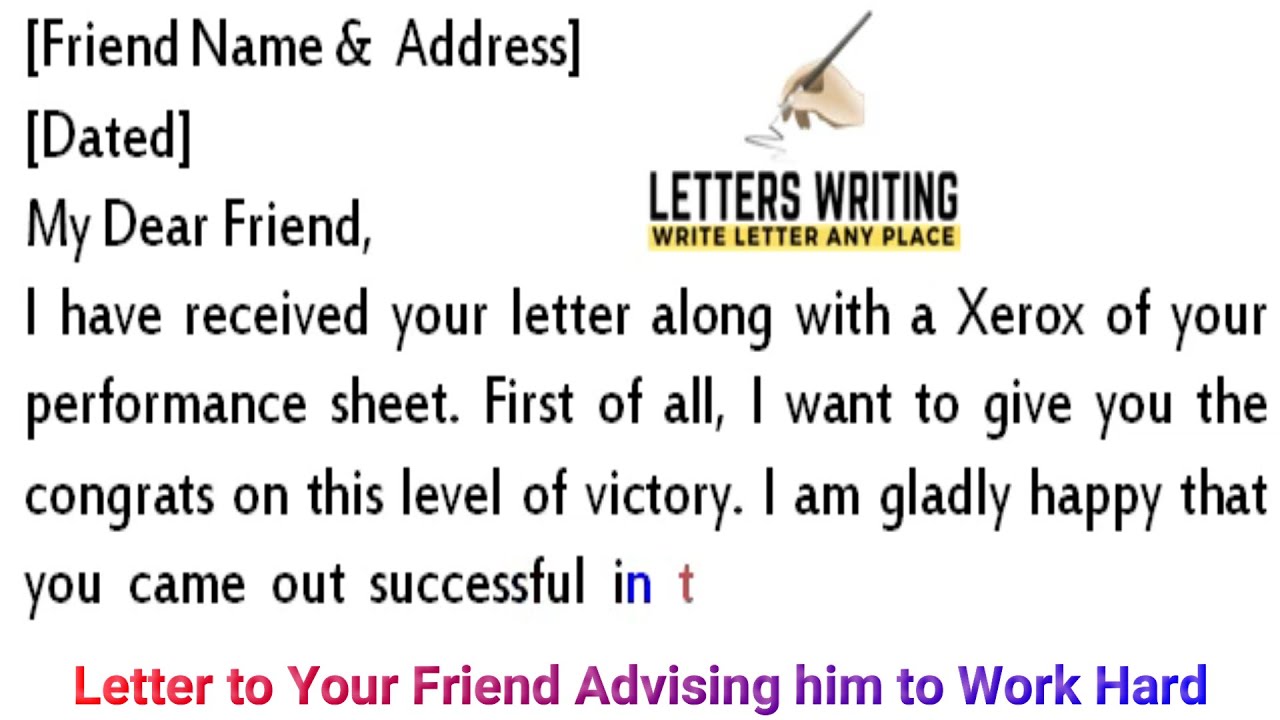 How to Write a Letter to Friend for Advising him to Work Hard - YouTube