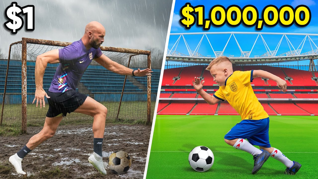 £1 Vs £1,000,000 Football Pitch! - YouTube