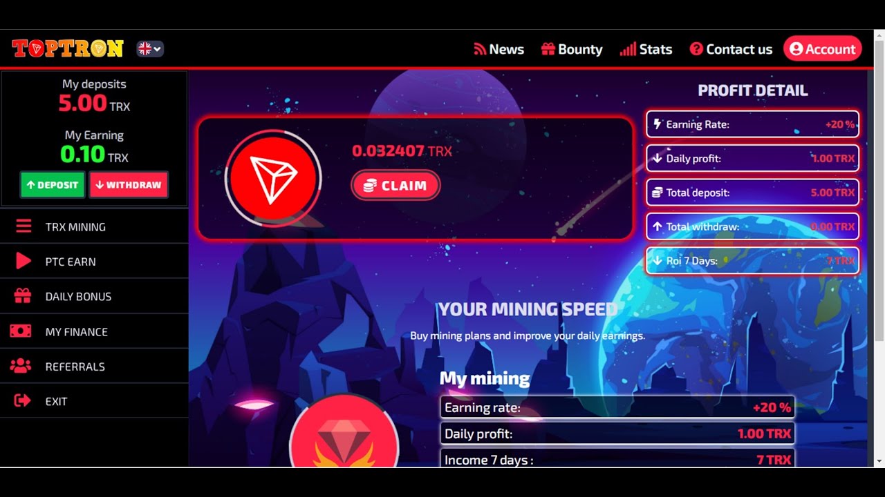 TOPTRON NOVA MINERADORA DE TRON GANHE 5 TRX 20% AO DIA 154% ROI FREEE ...