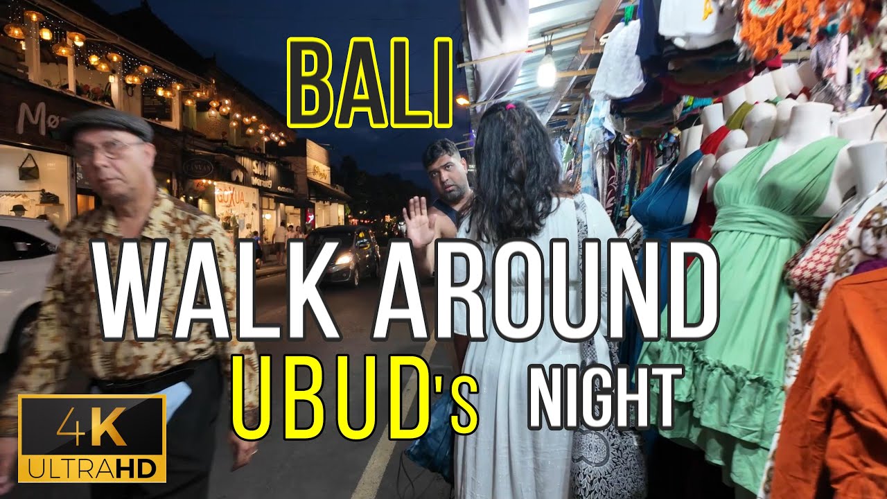 walk around ubud's 4k at night. bali indonesia november 2023. virtual ...