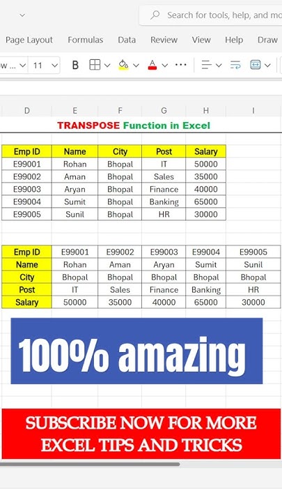 How to Use the TRANSPOSE Function in Excel | Switch Rows to Columns Like a Pro #exceltips # ...